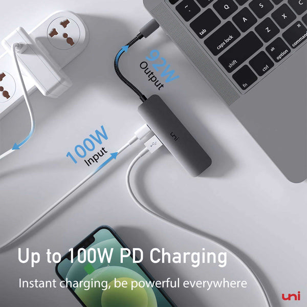 USB C Hub with PD 100W + 3 x USB 3.0 Adapter, Aluminum | uni®