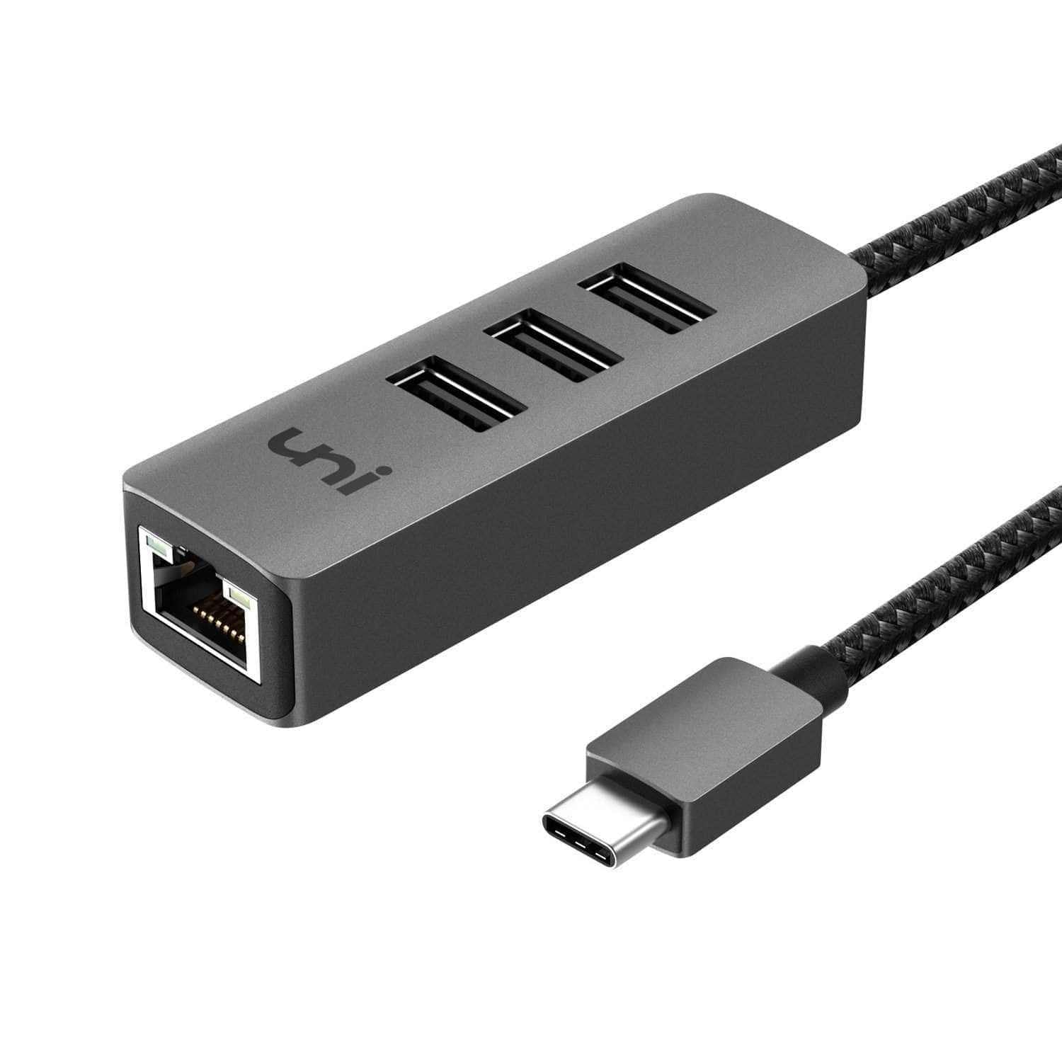 USB C Hub | 1G Ethernet & 3 x USB 3.0 | Durable Aluminum | uni®